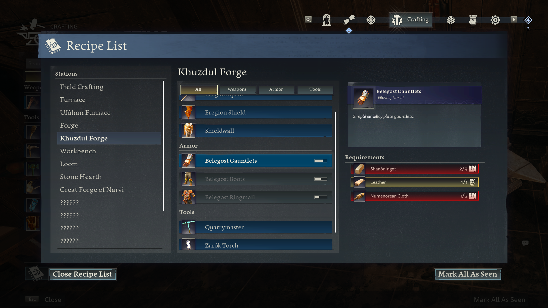 Reviving Ancient Skills: How To Craft Belegost Gauntlets in Return to ...